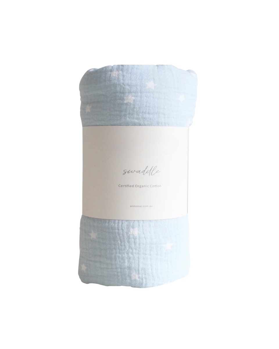Muslin Swaddle - Light Blue Stars – Thacher & Spring